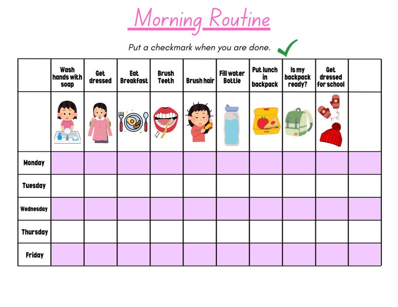Kids Visual Routine Chart Printable: Toddler Morning & Bedtime Schedule ...