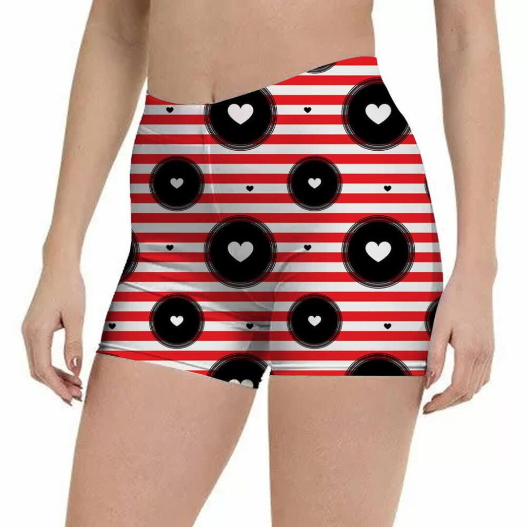 Striped Heart Pattern White Red Love Athletic Shorts Women Gift Stylish ...