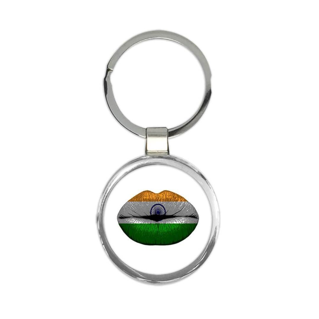 Lips Indian Flag Gift Round Keychain India Expat Country for Her Woman ...