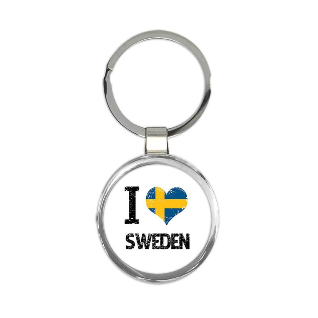 I Love Sweden Gift Round Keychain Heart Flag Country Crest Swedish ...