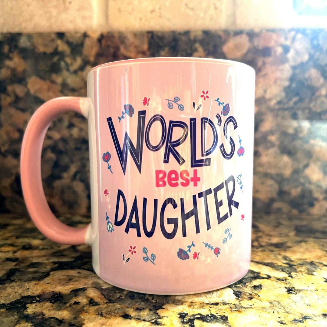World's Best Daughter Mug - Pink Handle and Rim - Perfect Gift for ...