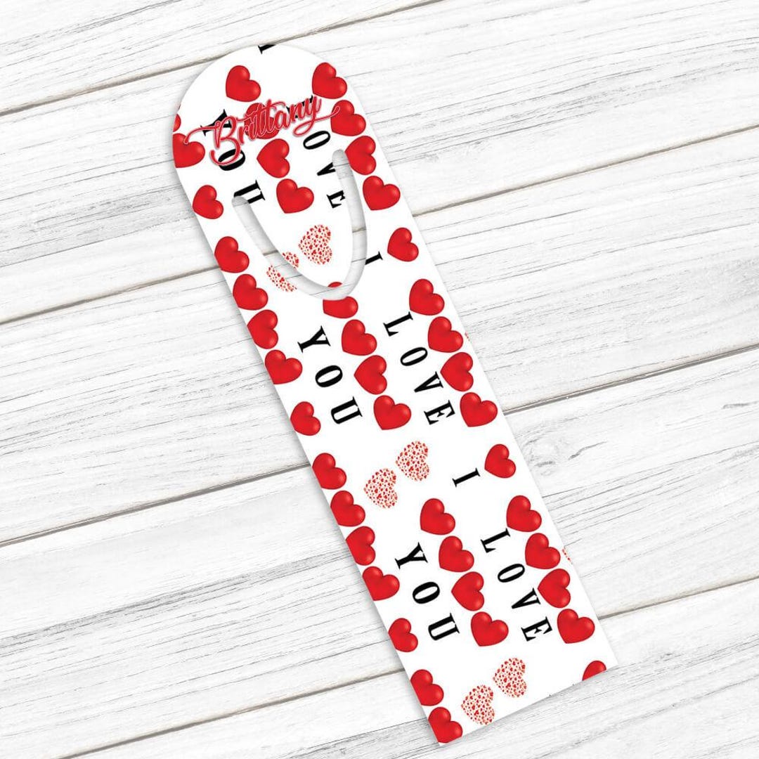 Personalized Red Hearts and I Love You Text Valentines Day: Bookmark ...