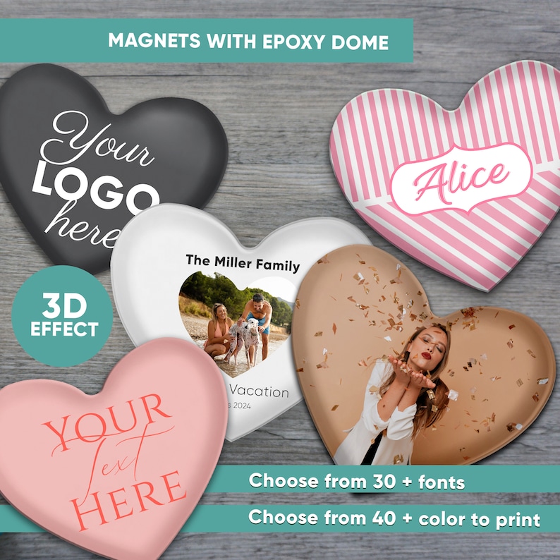 Custom 3D Epoxy Heart Magnet, Personalized Photo Fridge Decor - Etsy