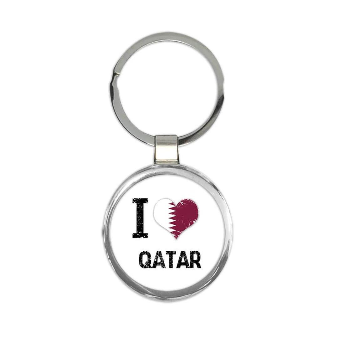 I Love Qatar Gift Round Keychain Heart Flag Country Crest Qatari Expat ...