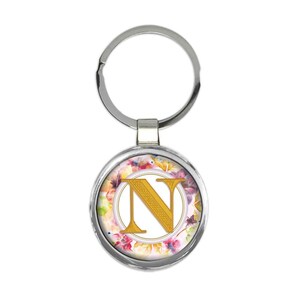 Monogram Letter N Gift Round Keychain Name Initial Alphabet ABC - Etsy