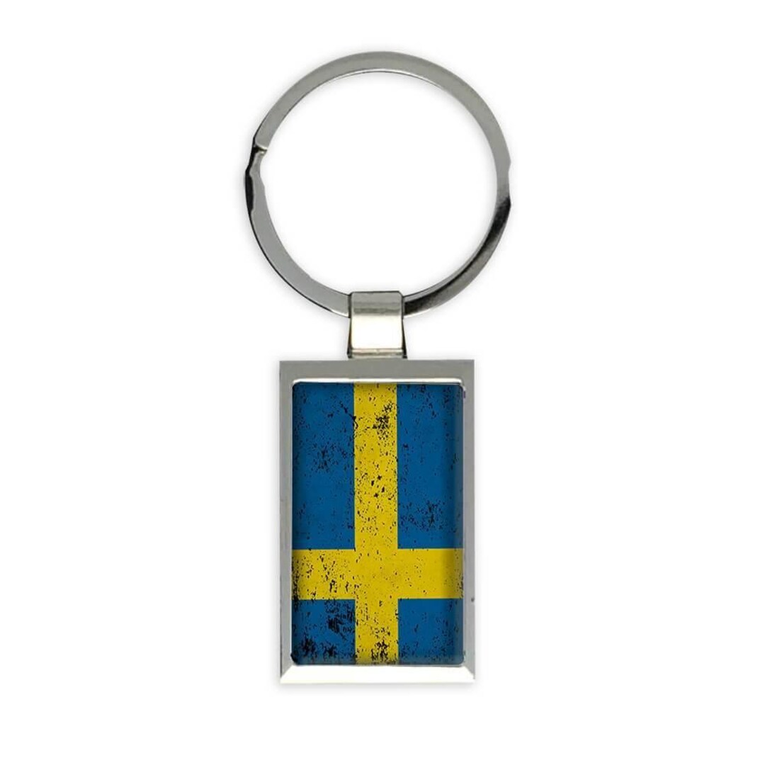 Sweden Gift Rectangular Keychain Flag Retro Artistic Swedish Expat ...