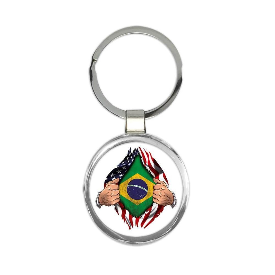 Brazil Gift Round Keychain Flag USA American Chest Expat Country ...