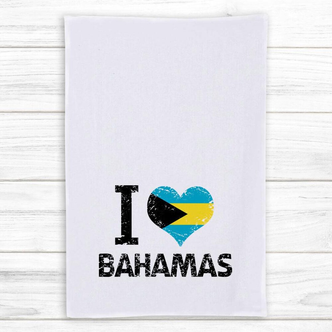I Love Bahamas Tea Towel Cotton Gift Heart Flag Country Crest Bahamian ...