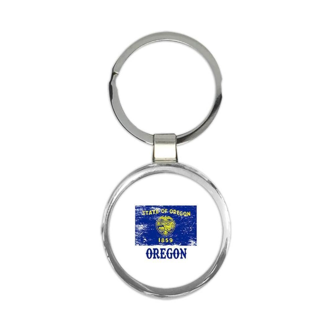 Oregon Gift Round Keychain Flag Distressed Souvenir State USA Christmas ...