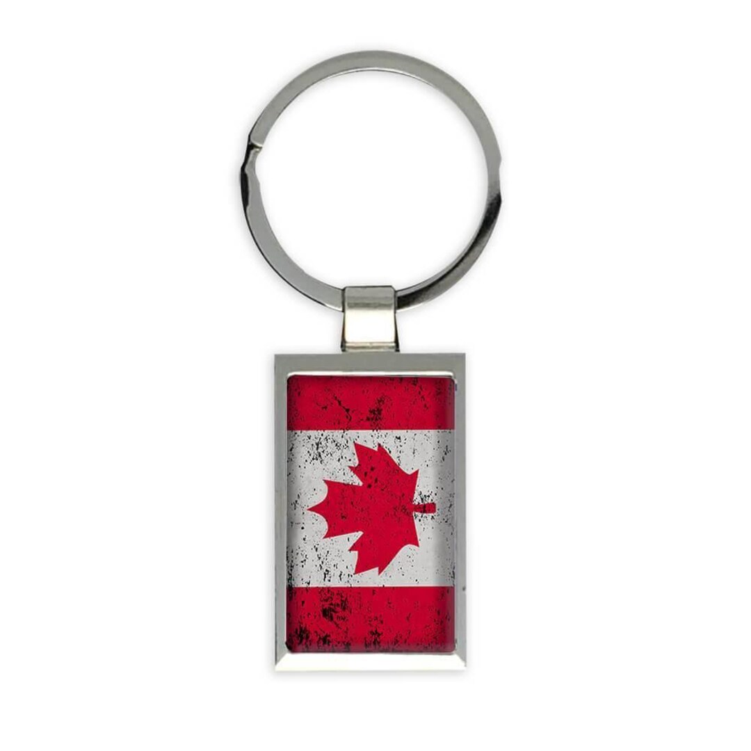 Canada Gift Rectangular Keychain Flag Retro Artistic Canadian Expat ...