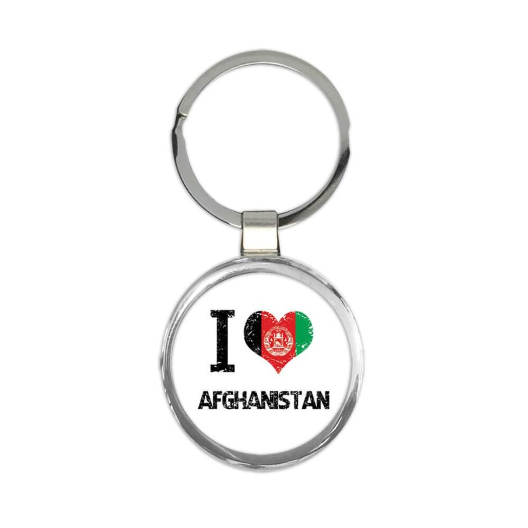 I Love Afghanistan Gift Round Keychain Heart Flag Country Crest Afghan ...