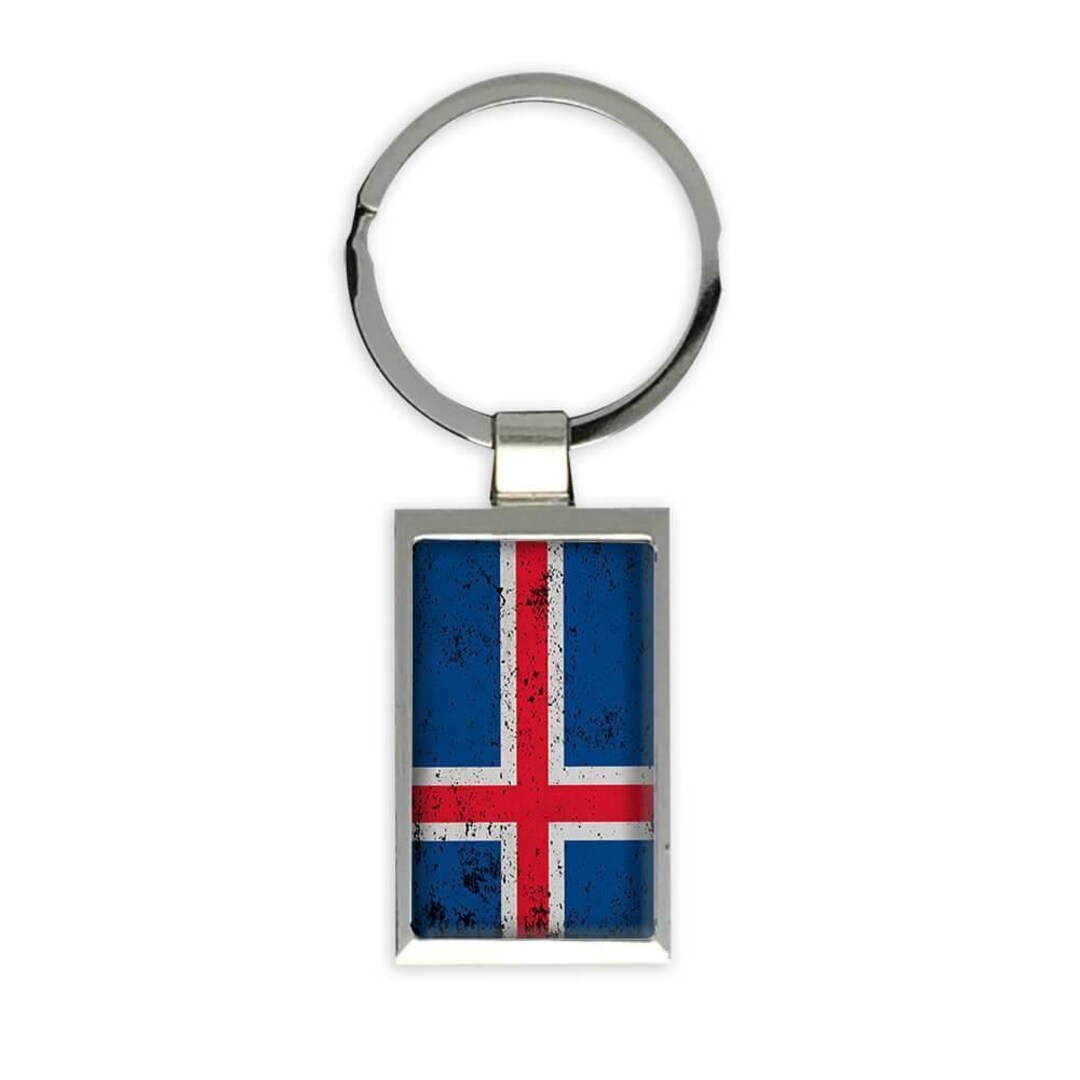 Iceland Gift Rectangular Keychain Flag Retro Artistic Icelandic Expat ...
