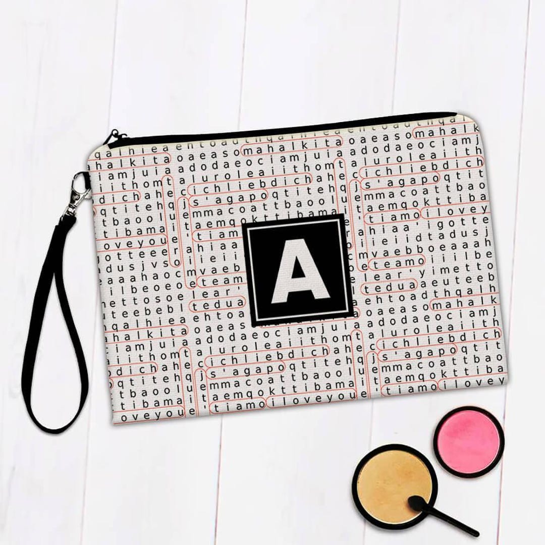 Crossword Puzzle Pattern Makeup Bag Gift Romantic Love You Valentines ...
