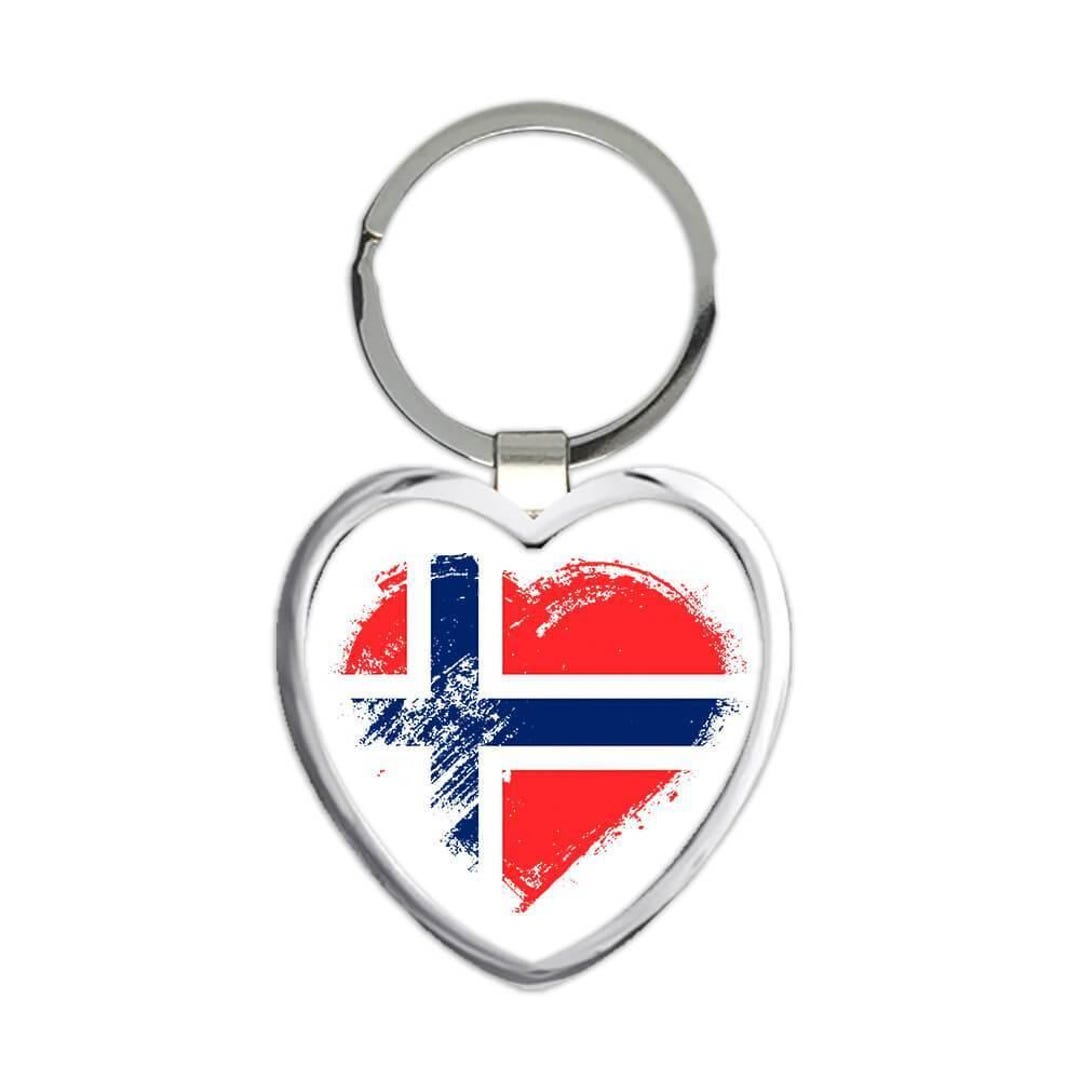 Norwegian Heart Gift Heart Keychain Norway Country Expat Flag Patriotic ...