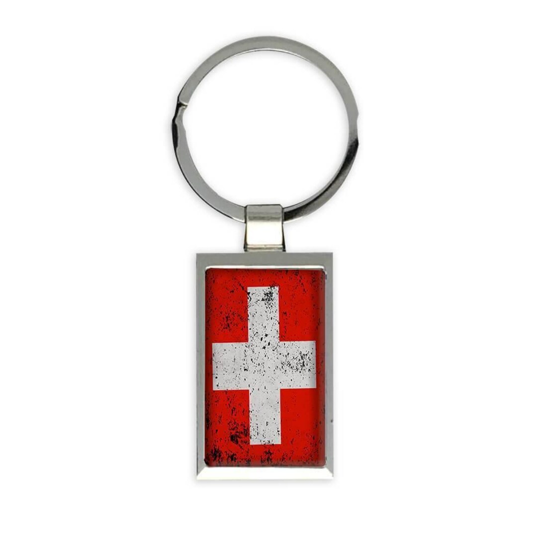 Switzerland Gift Rectangular Keychain Flag Retro Artistic Swiss Expat ...