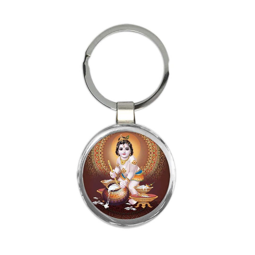 Vintage Baby Krishna Art Gift Round Keychain Hindu Hinduism Religion ...