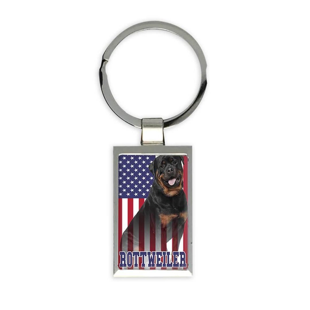 Rottweiler USA Gift Rectangular Keychain Flag American Dog Lover Pet ...