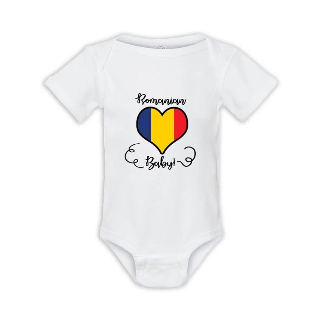 Personalized Romanian Baby Bodysuit Heart Flag Romania Country Name ...
