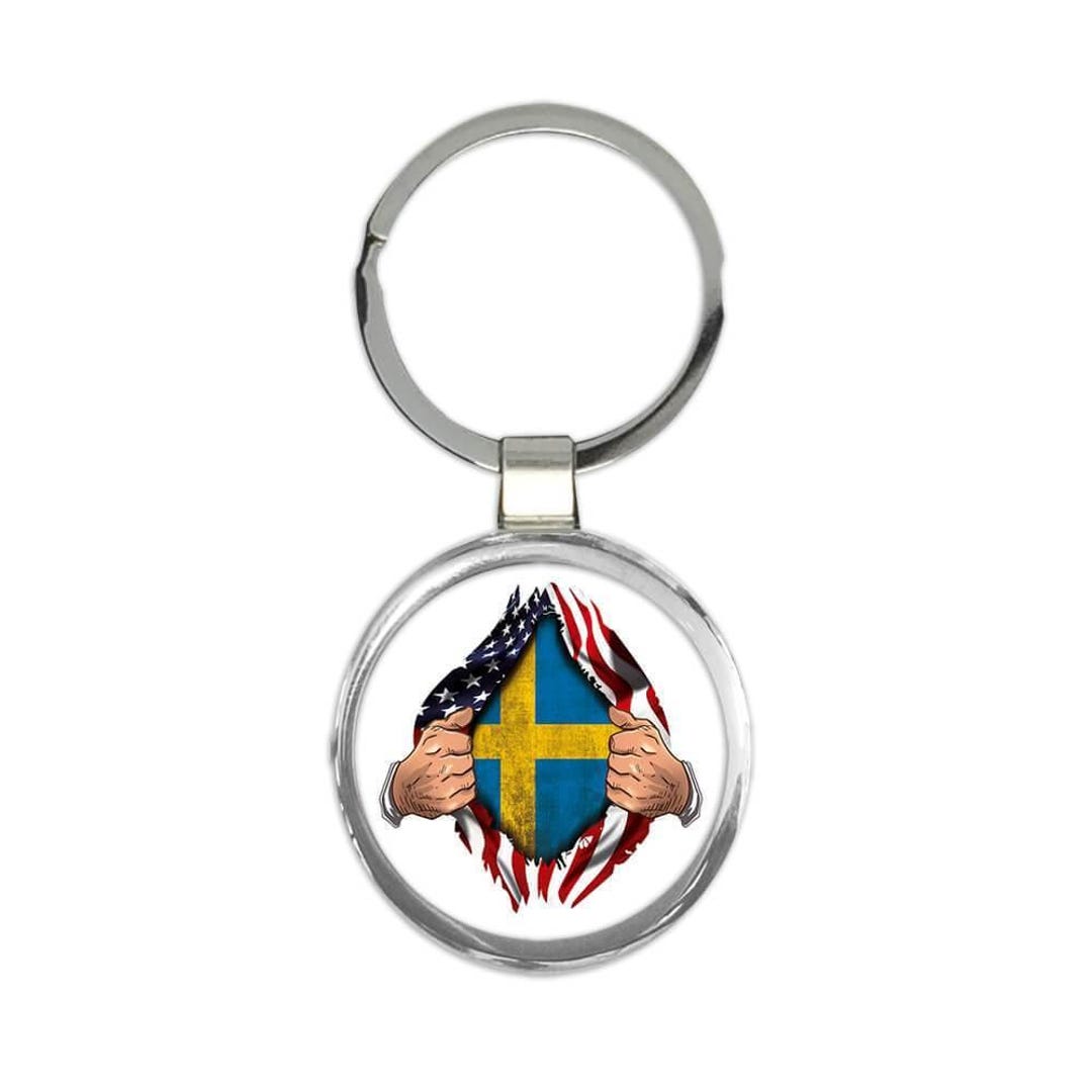 Sweden Gift Round Keychain Flag USA American Chest Swedish Expat ...