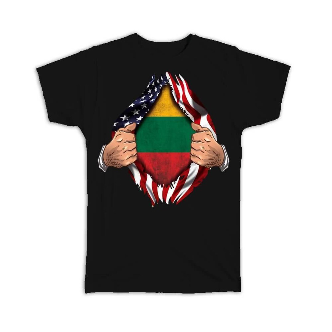 Lithuania T-shirt Gift Flag USA Chest American Lithuanian Expat Country ...