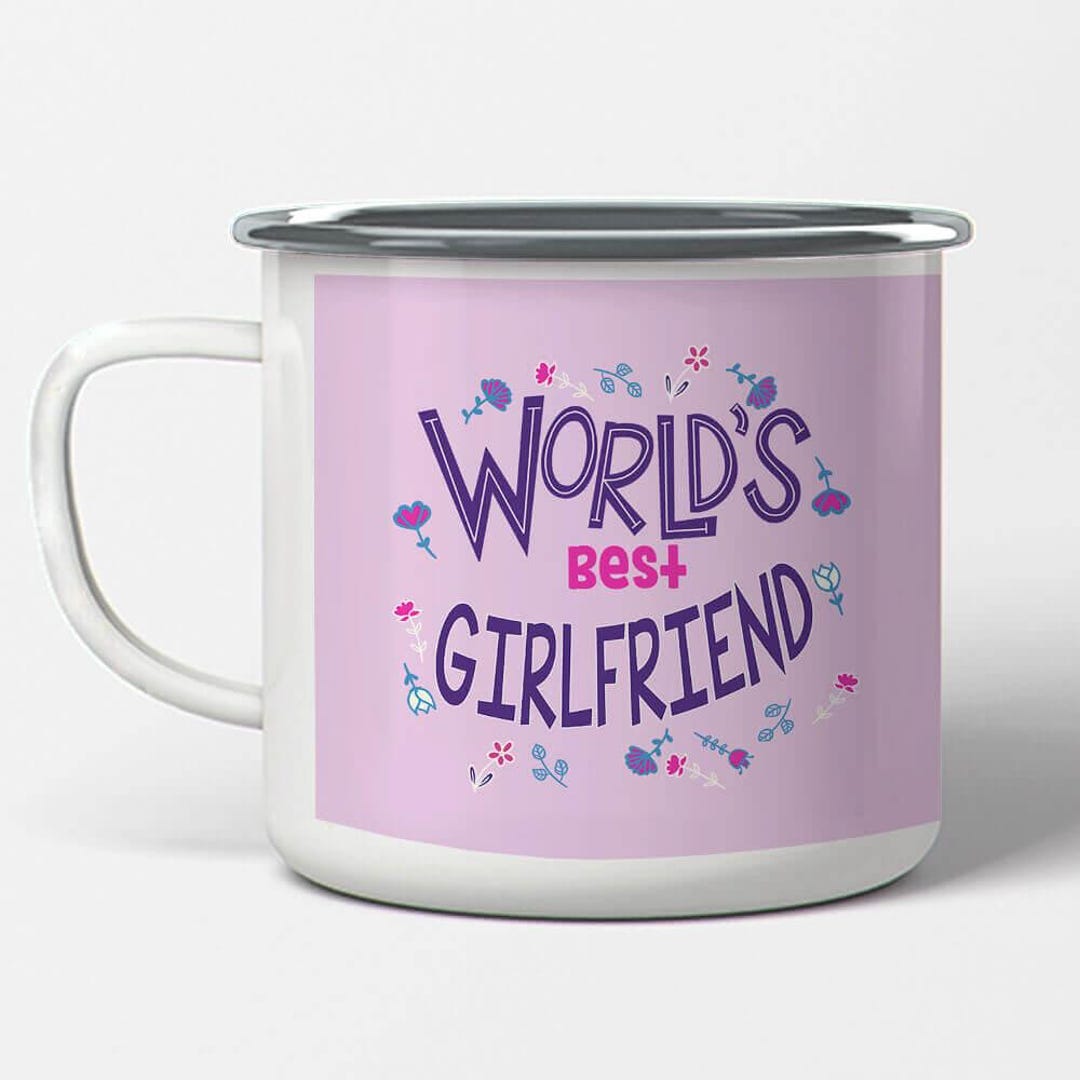 Worlds Best GIRLFRIEND Silver Rim Enamel Mug Gift Great Floral Birthday ...