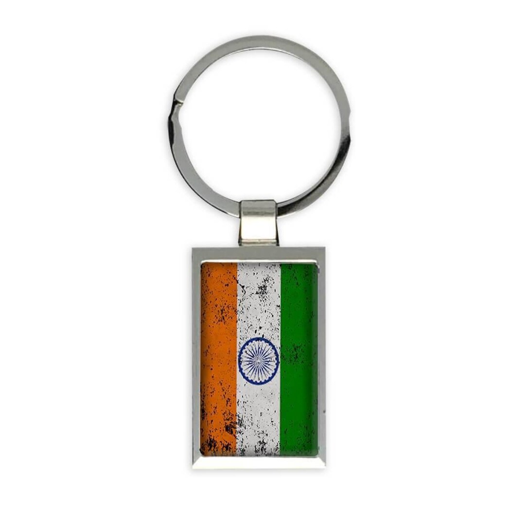 India Gift Rectangular Keychain Flag Retro Artistic Indian Expat ...