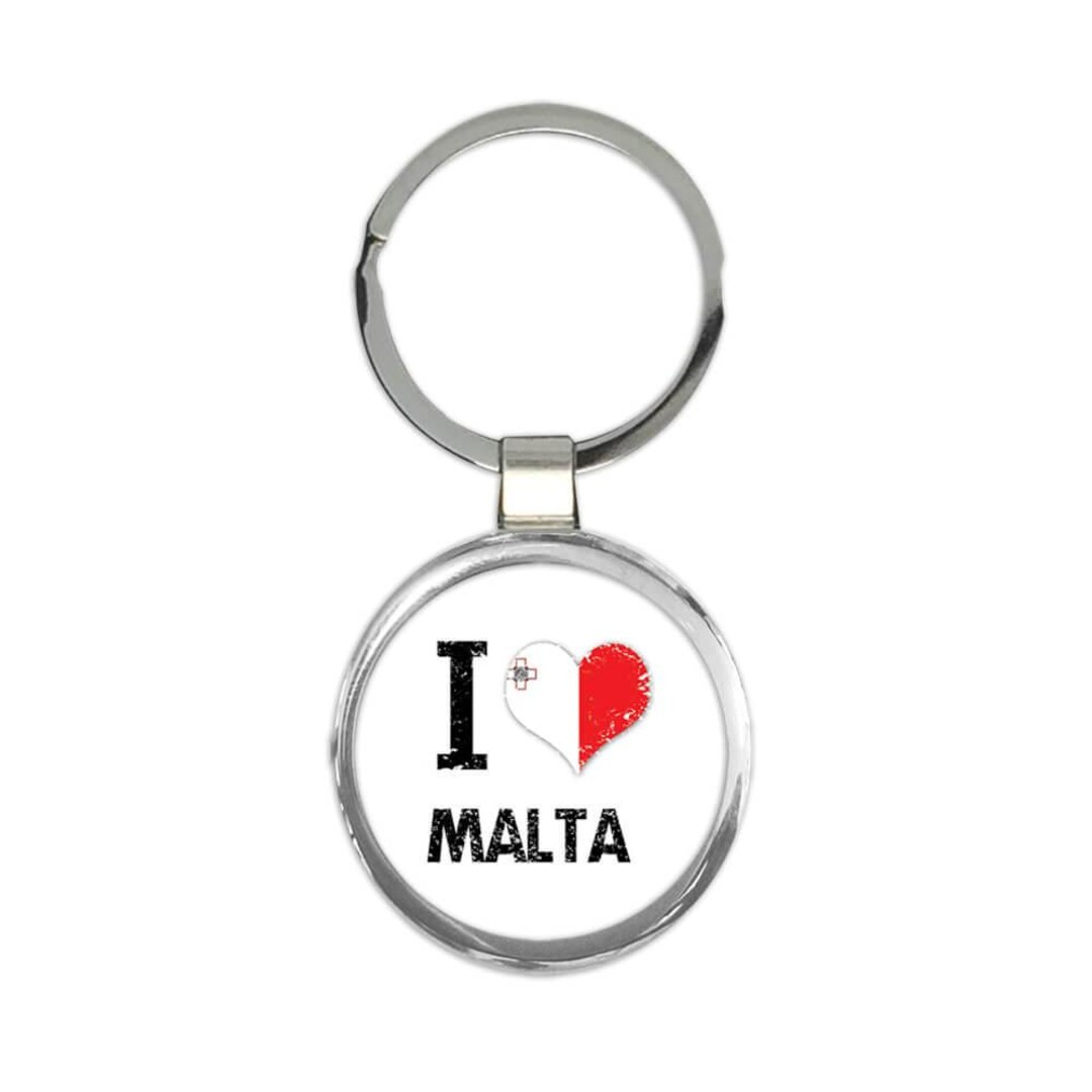 I Love Malta Gift Round Keychain Heart Flag Country Crest Maltese Expat ...