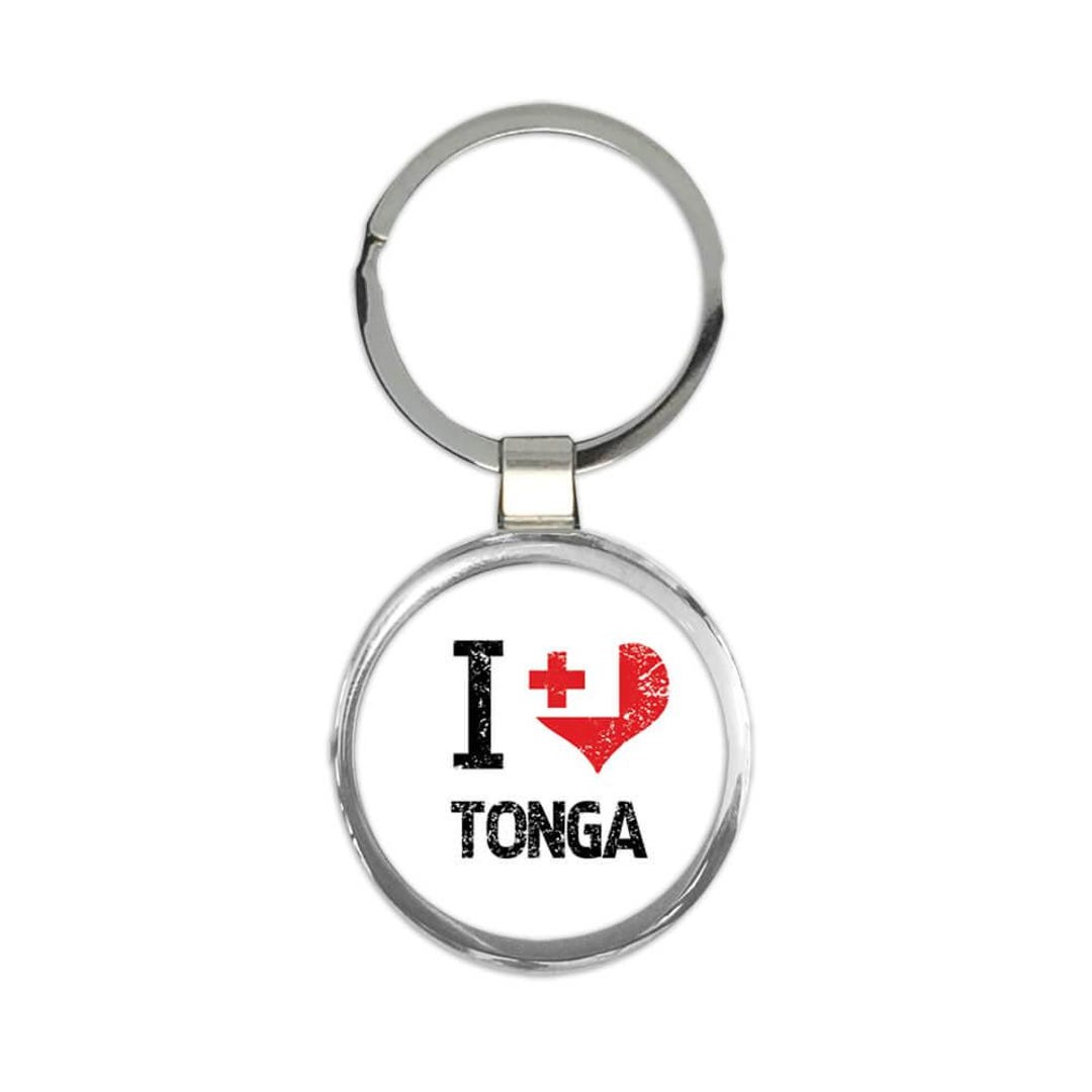 I Love Tonga Gift Round Keychain Heart Flag Country Crest Tongan Expat ...