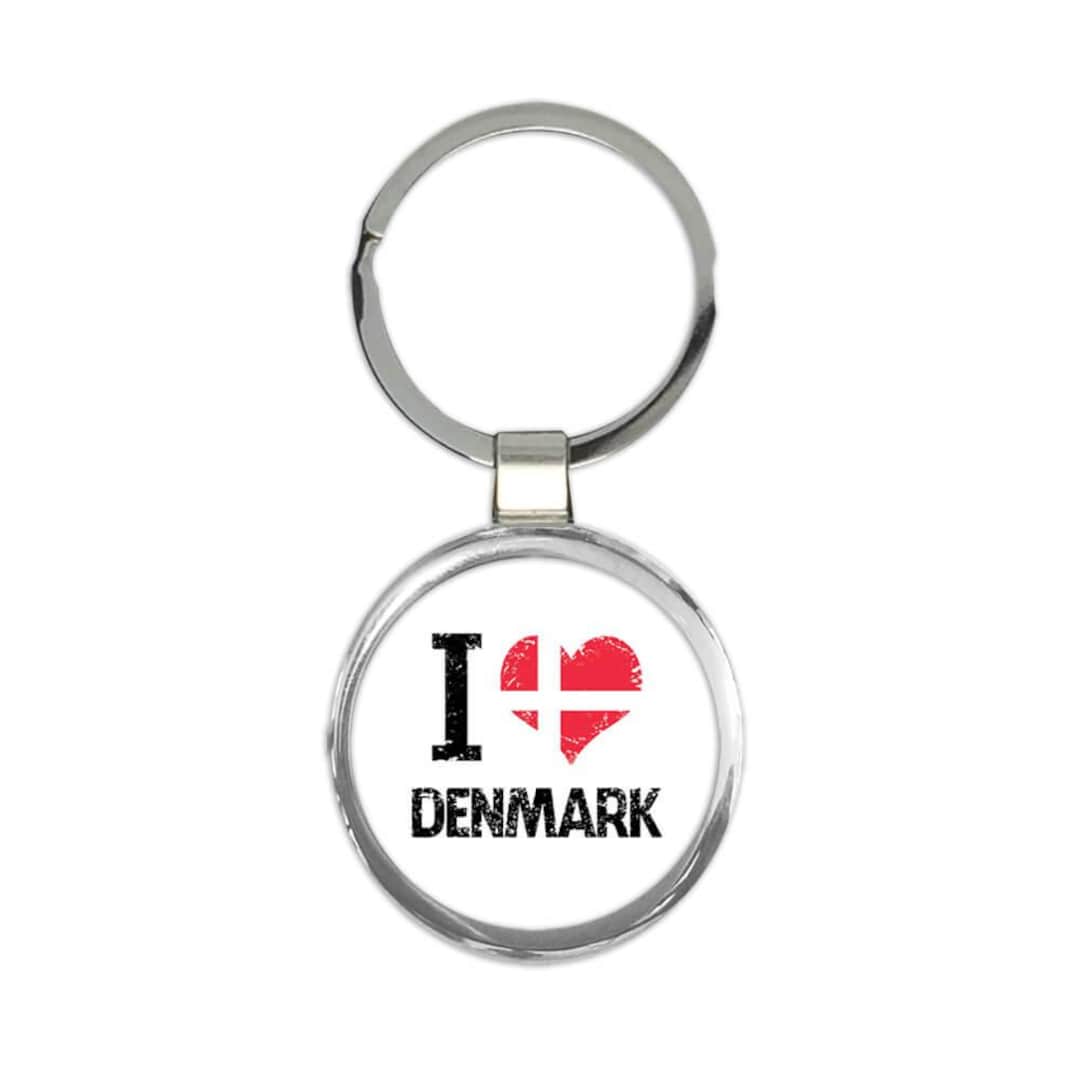 I Love Denmark Gift Round Keychain Heart Flag Country Crest Danish ...