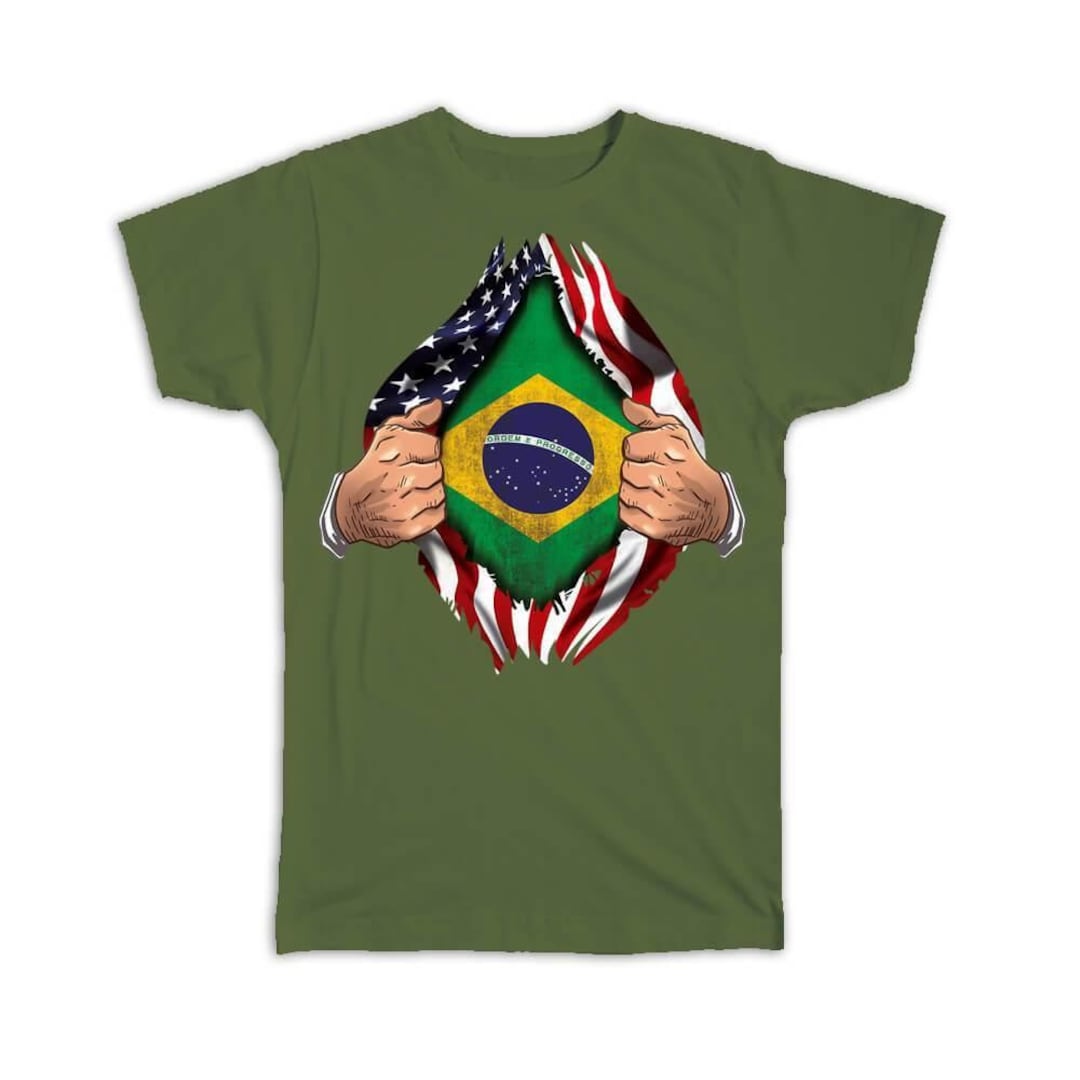 Brazil T-shirt Gift Flag USA American Chest Expat Country Brazilian - Etsy