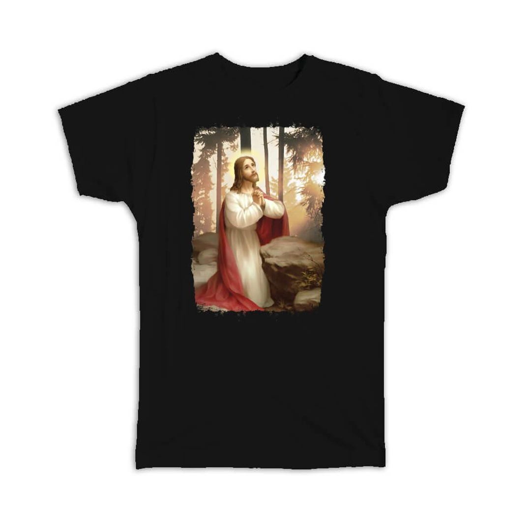 Jesus on the Rock Praying T-shirt Gift Christian Faith Catholic Church ...