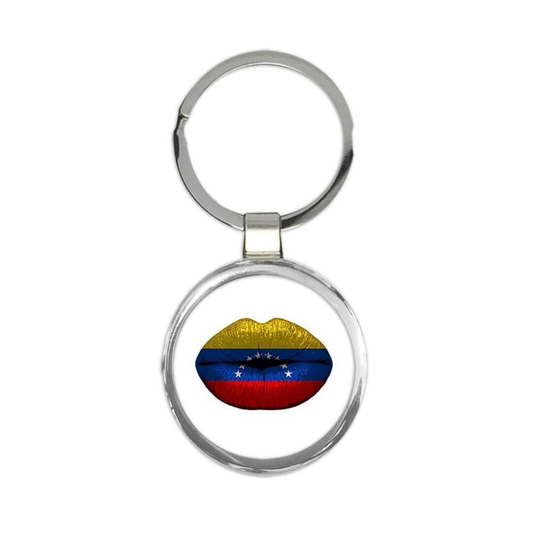 Lips Venezuelan Flag Gift Round Keychain Venezuela Expat Country - Etsy
