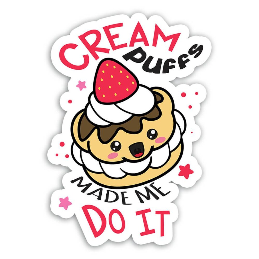 Cute Cream Puff Sticker Gift Funny Food Art Print for Kitchen Decor ...
