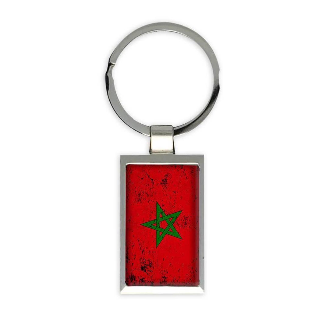 Morocco Gift Rectangular Keychain Flag Retro Artistic Moroccan Expat ...