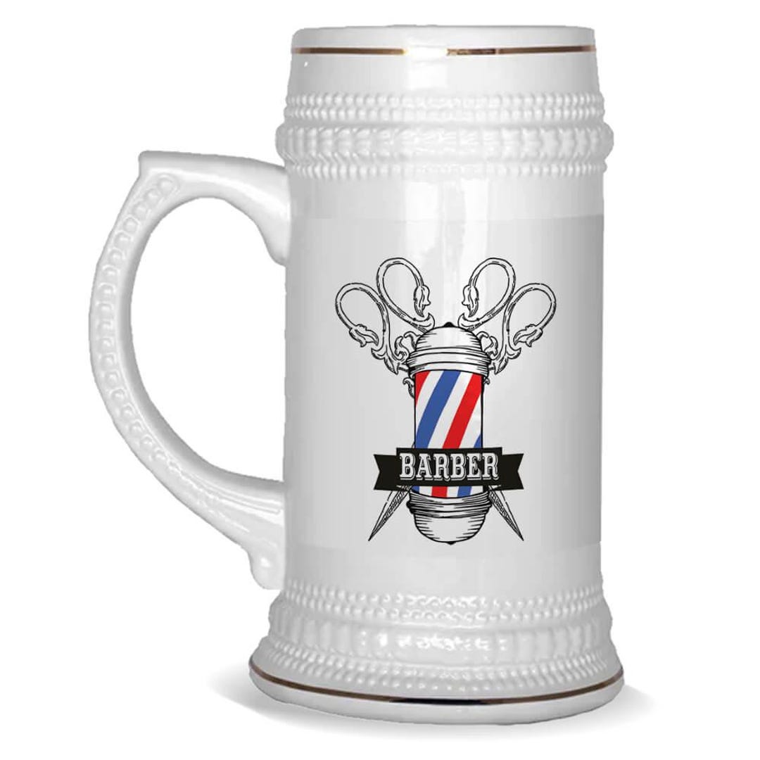 Personalized Barber Sign Custom Barbershop Scissors Ceramic Beer Stein ...