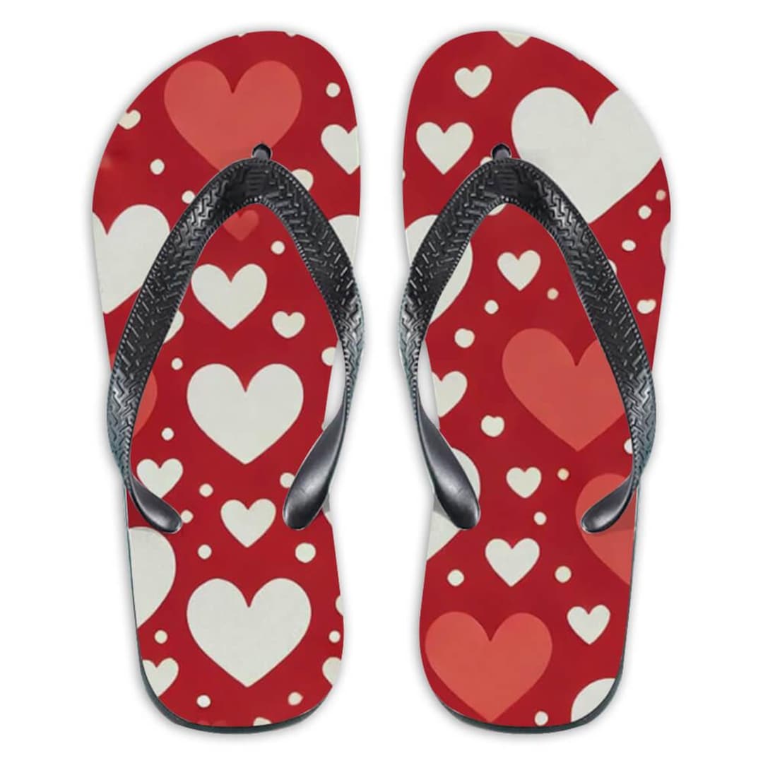 Personalized Red and White Hearts With Dots Valentines Day Flip Flop ...