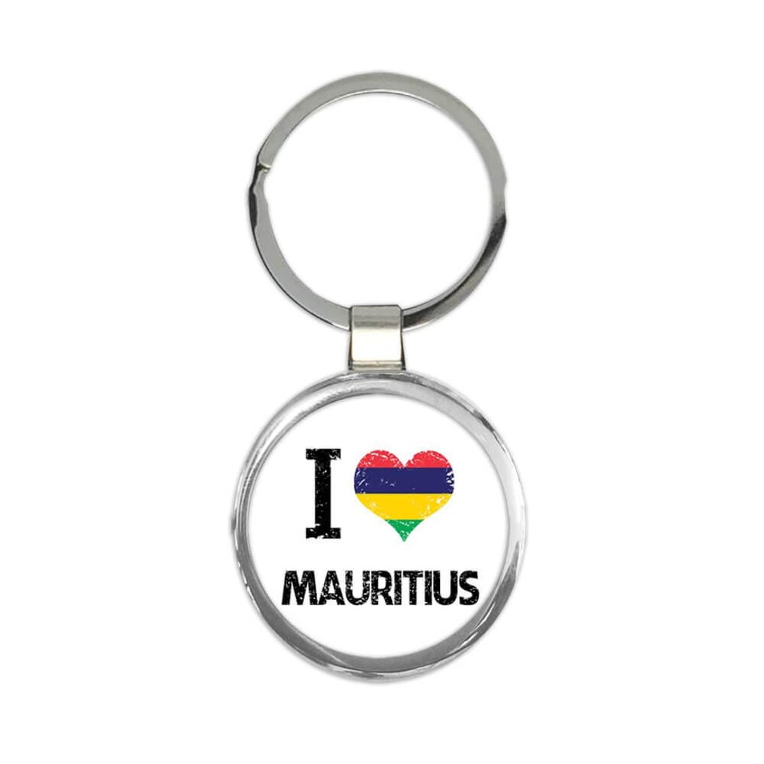 I Love Mauritius Gift Round Keychain Heart Flag Country Crest Mauritian ...
