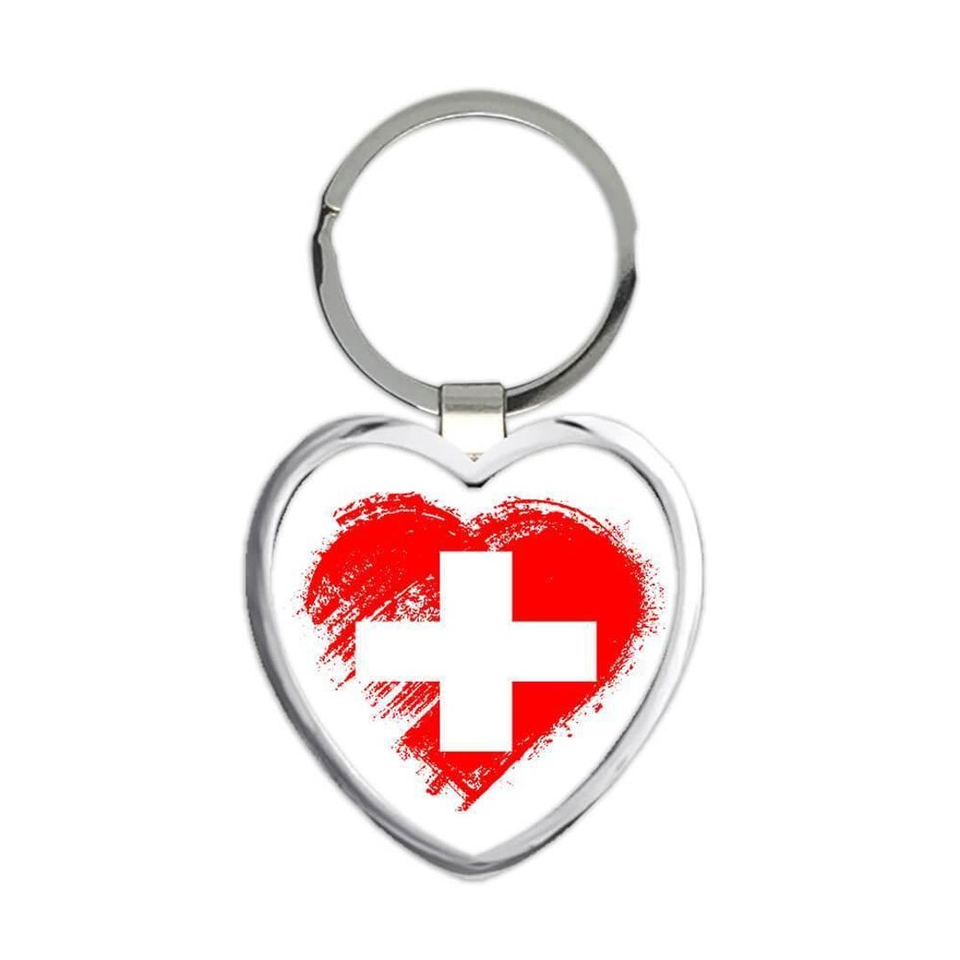 Swiss Heart Gift Heart Keychain Switzerland Country Expat Flag ...