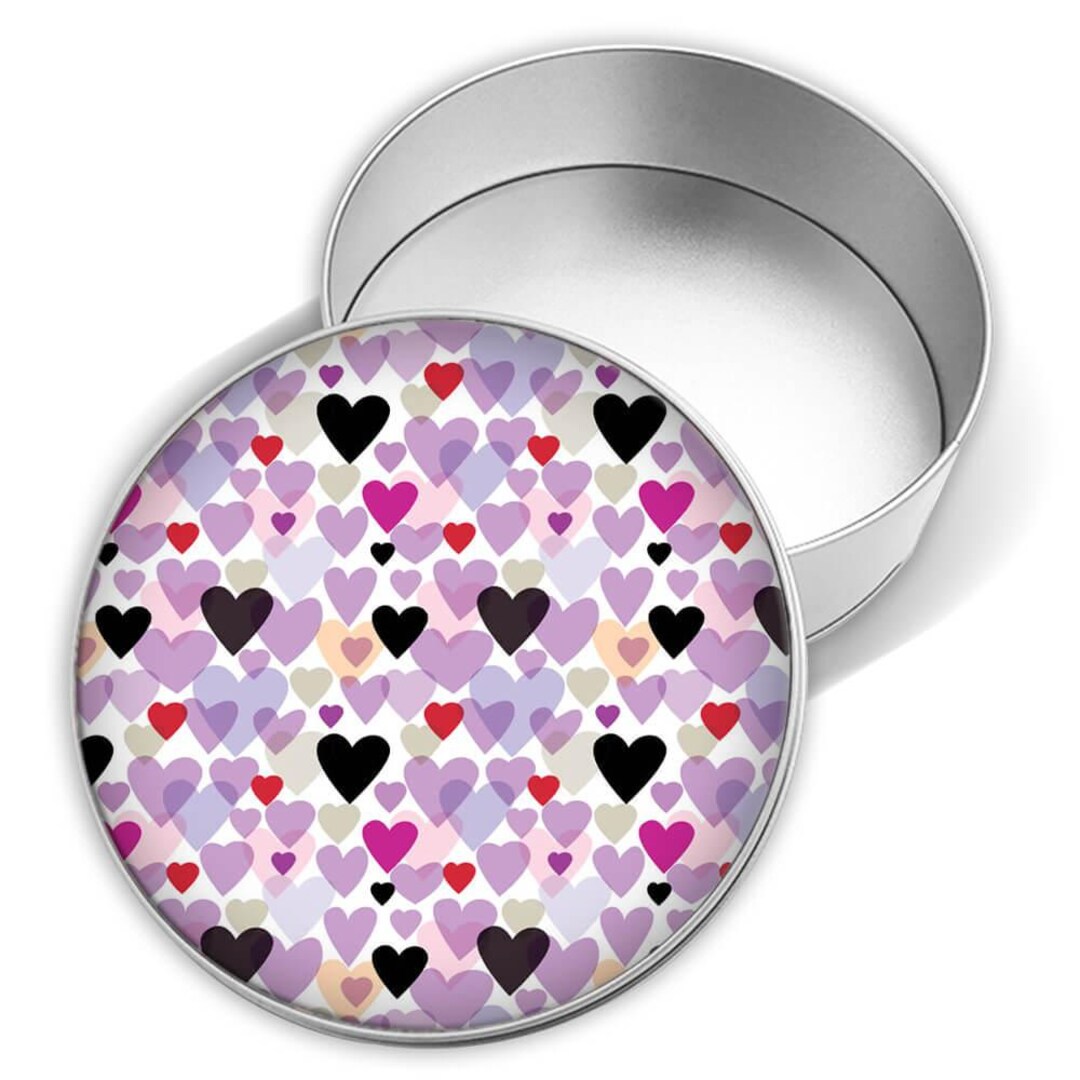 Personalized Overlapping Colorful Hearts Valentines Day: Round Tin Box ...