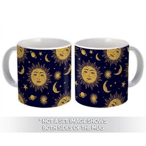 Sun & Moon Mug Gift Patterned Esoteric Yoga Stars Blue Hippiewhite and ...