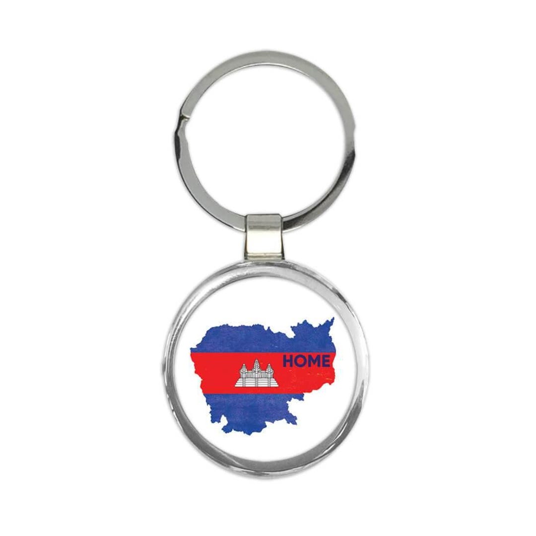 Cambodia Home MAP Flag Gift Round Keychain Cambodian Epat Country Pride ...