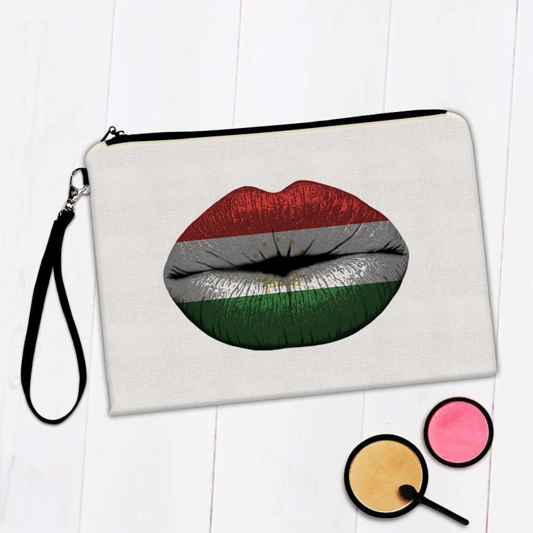 Lips Tajik Flag Makeup Bag Gift Tajikistan Expat Country for Her Woman ...