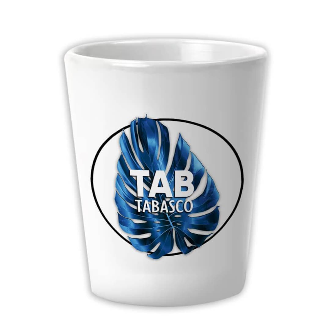 TAB Tabasco Mexico Ceramic Shot Glass Gift Blue Leaf Mexican Expat ...