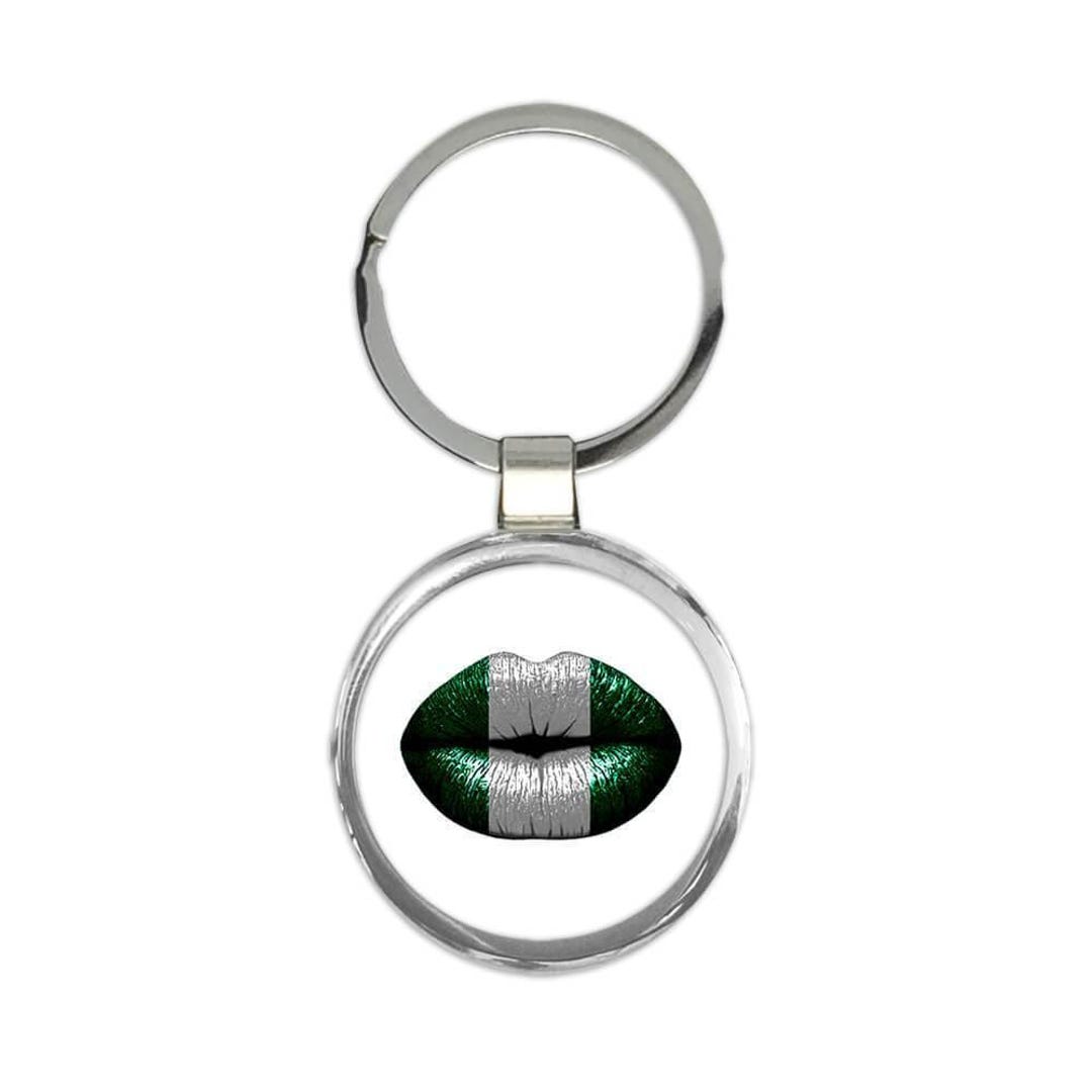 Lips Nigerian Flag Gift Round Keychain Nigeria Expat Country for Her ...