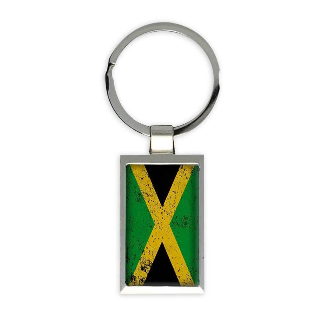 Jamaica Gift Rectangular Keychain Flag Retro Artistic Jamaican Expat ...
