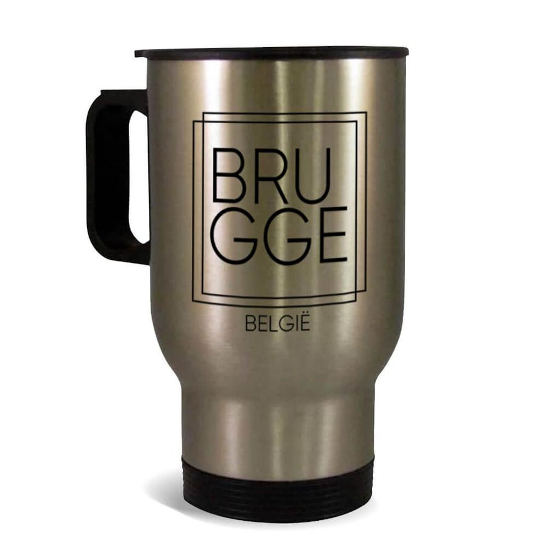 BRUGGE Belgium Travel Mug Silver Gift Square Modern Minimalist Font ...