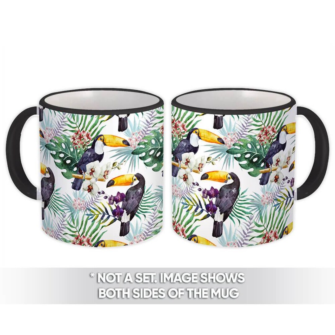 Tropical Toucan Mug Gift Pattern Bird Palm Tree Leaves Flower Exotic ...