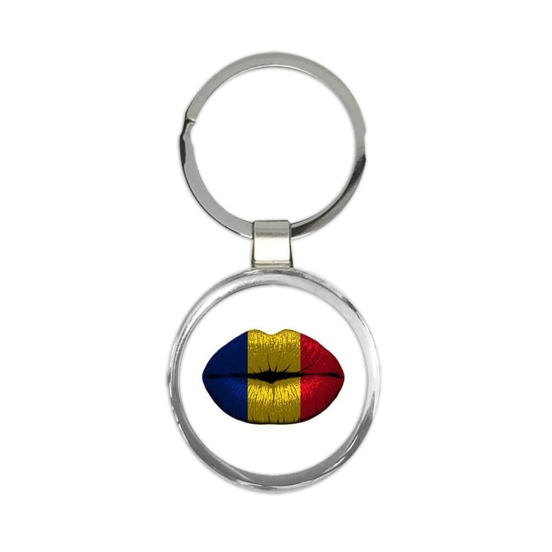 Lips Romanian Flag Gift Round Keychain Romania Expat Country for Her ...