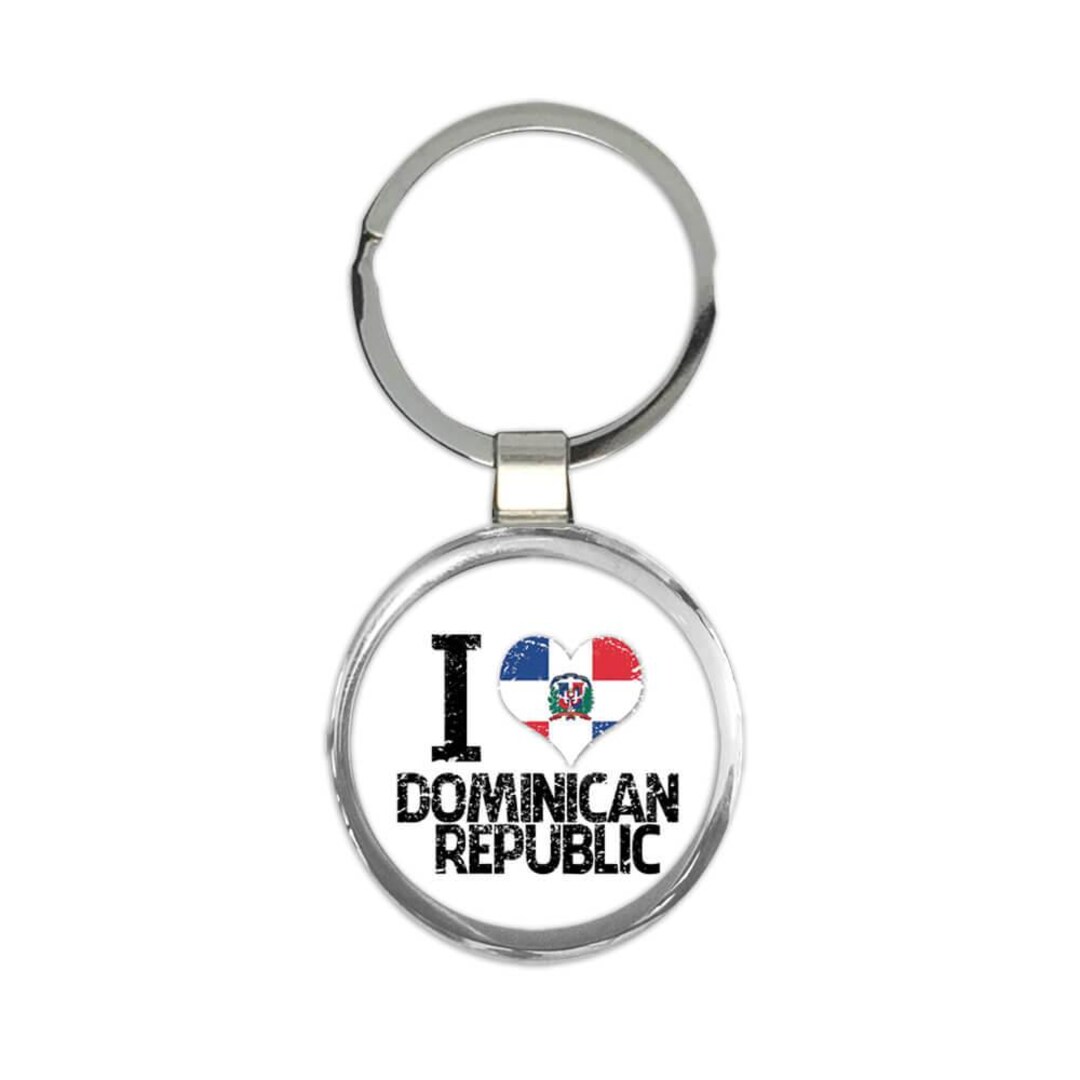 I Love Dominican Republic Gift Round Keychain Heart Flag Country Crest ...