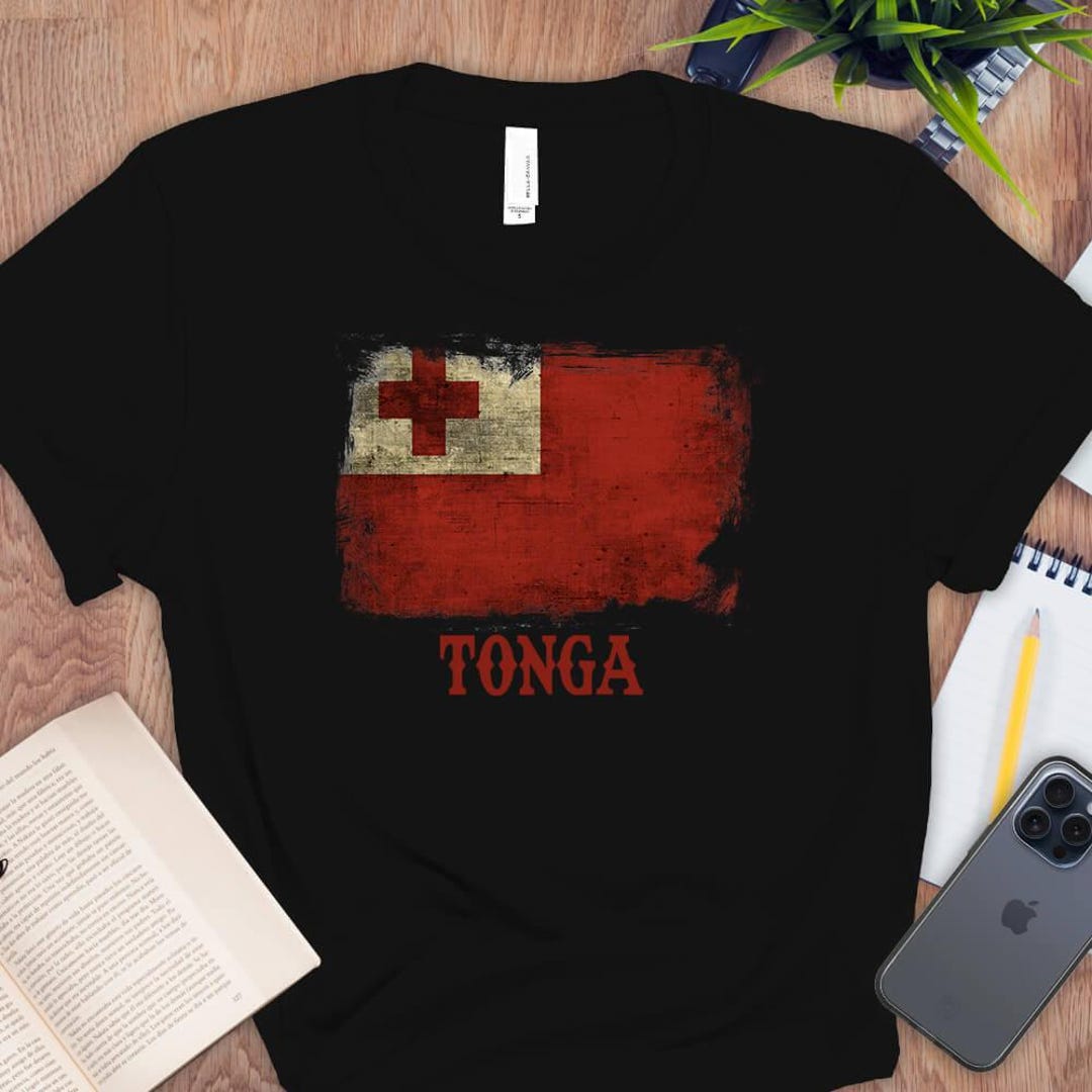 Tonga T-shirt Gift Grunge Tongan Flag Featuring Bold Red Cross on ...
